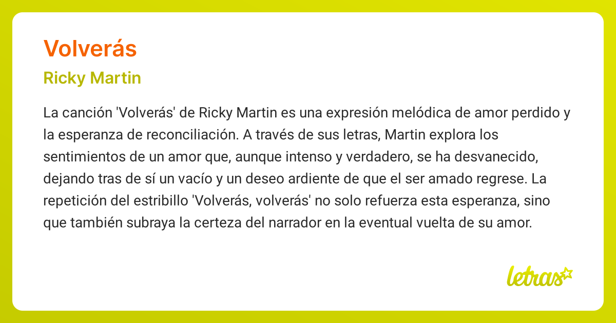 Significado de la canción VOLVERÁS (Ricky Martin) - LETRAS.COM
