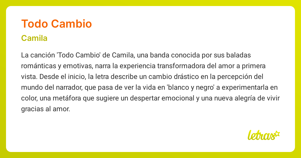 Significado de la canción TODO CAMBIO (Camila) - LETRAS.COM