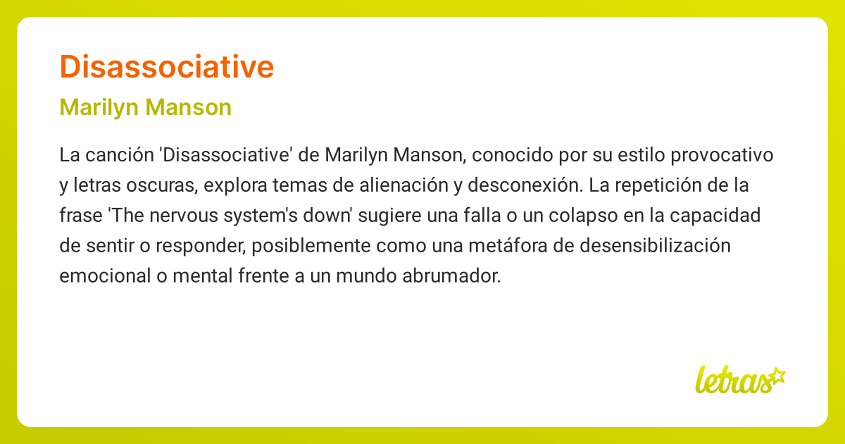 Significado de la canción DISASSOCIATIVE (Marilyn Manson) - LETRAS.COM