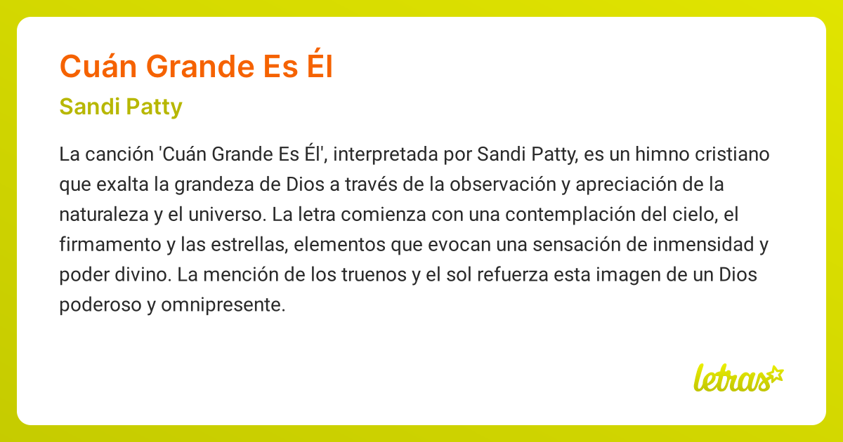 Significado de la canción CUÁN GRANDE ES ÉL (Sandi Patty) - LETRAS.COM