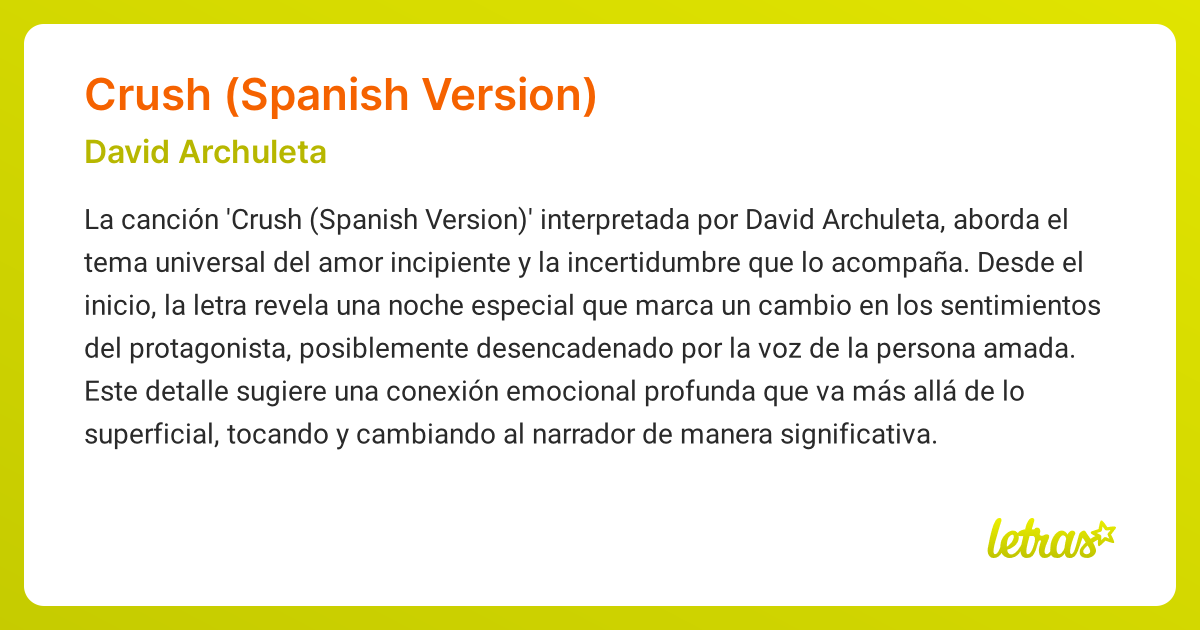 Significado de la canción CRUSH (SPANISH VERSION) (David Archuleta ...
