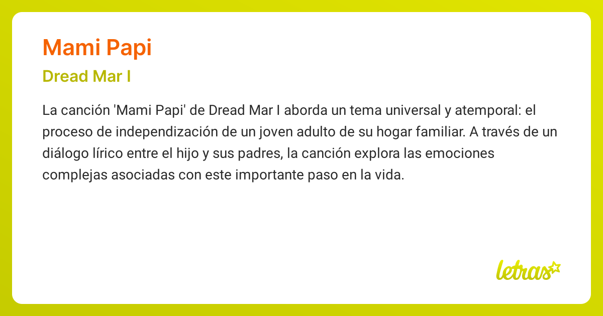 Significado de la canción MAMI PAPI (Dread Mar I) - LETRAS.COM