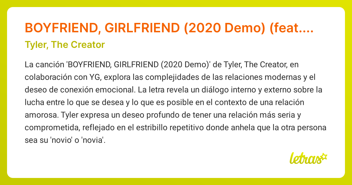 Significado de la canción BOYFRIEND, GIRLFRIEND (2020 Demo) (feat. YG ...