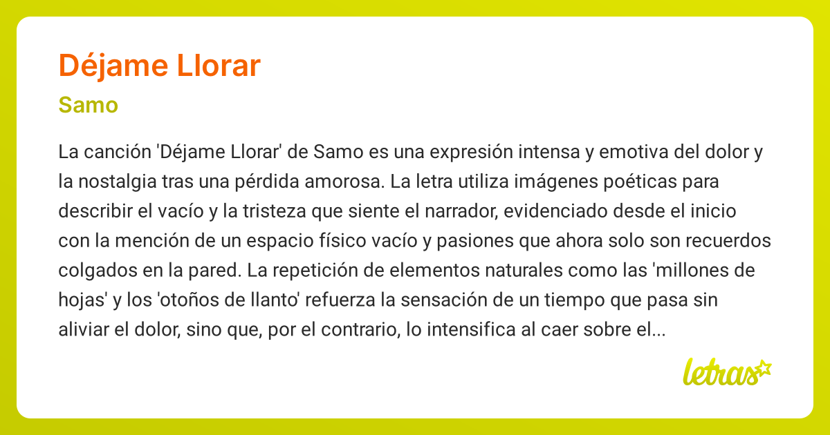 Significado de la canción DÉJAME LLORAR (Samo) - LETRAS.COM