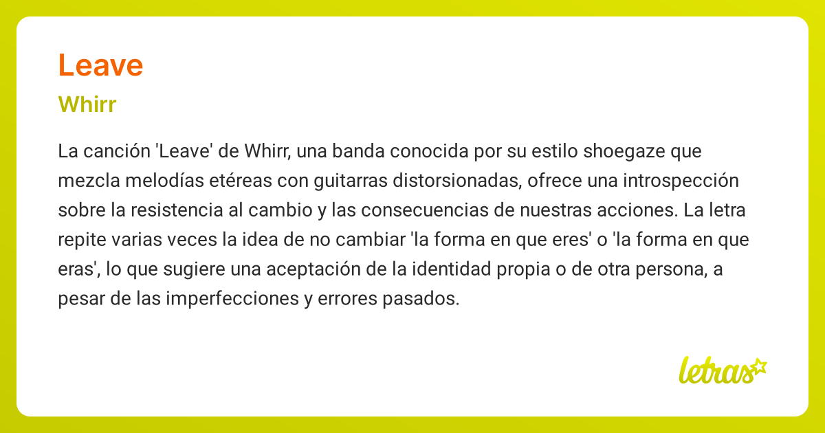 Significado de la canción LEAVE (Whirr) - LETRAS.COM