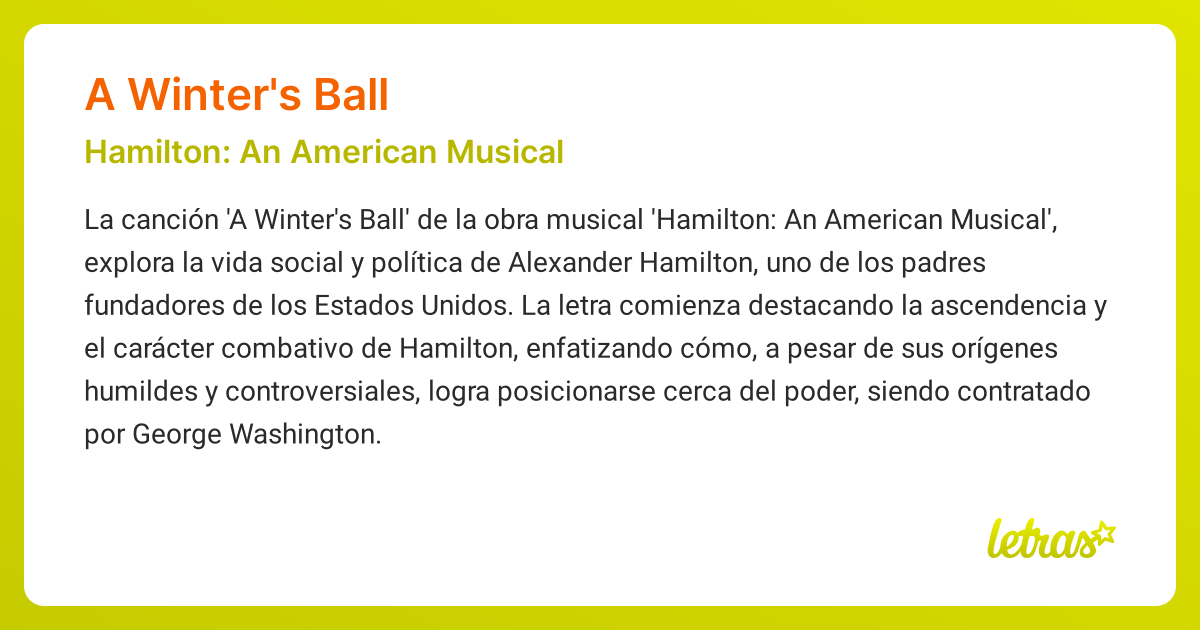 Significado de la canción A WINTER'S BALL (Hamilton: An American ...