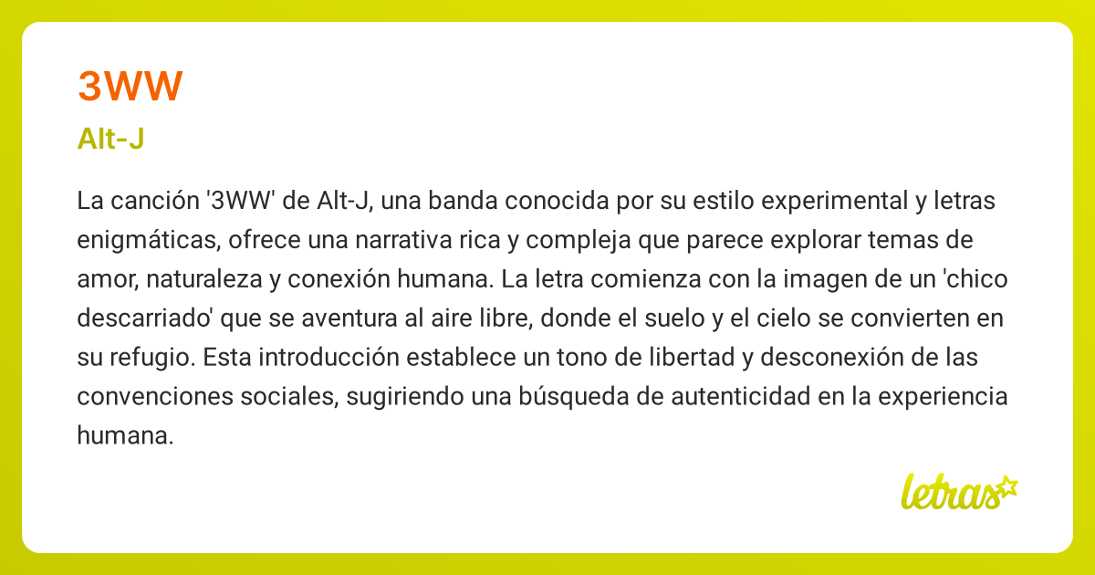 Significado de la canción 3WW (Alt-J) - LETRAS.COM