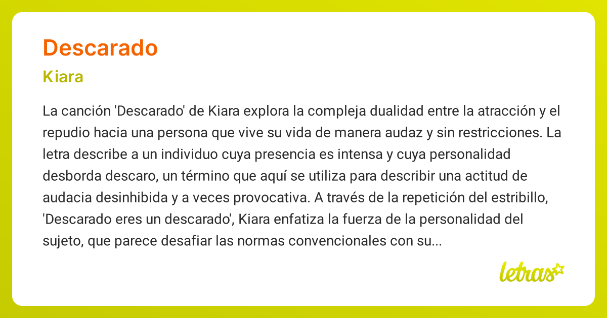 Significado de la canción DESCARADO (Kiara) - LETRAS.COM