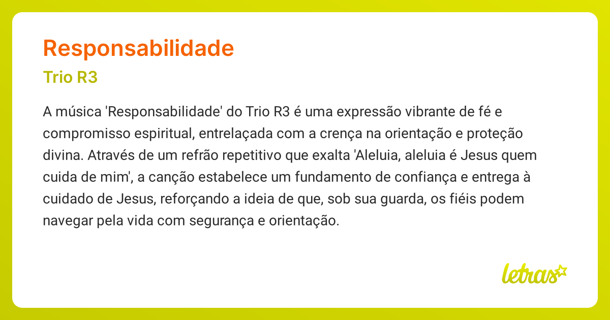 Significado da música RESPONSABILIDADE (Trio R3) - LETRAS.MUS.BR