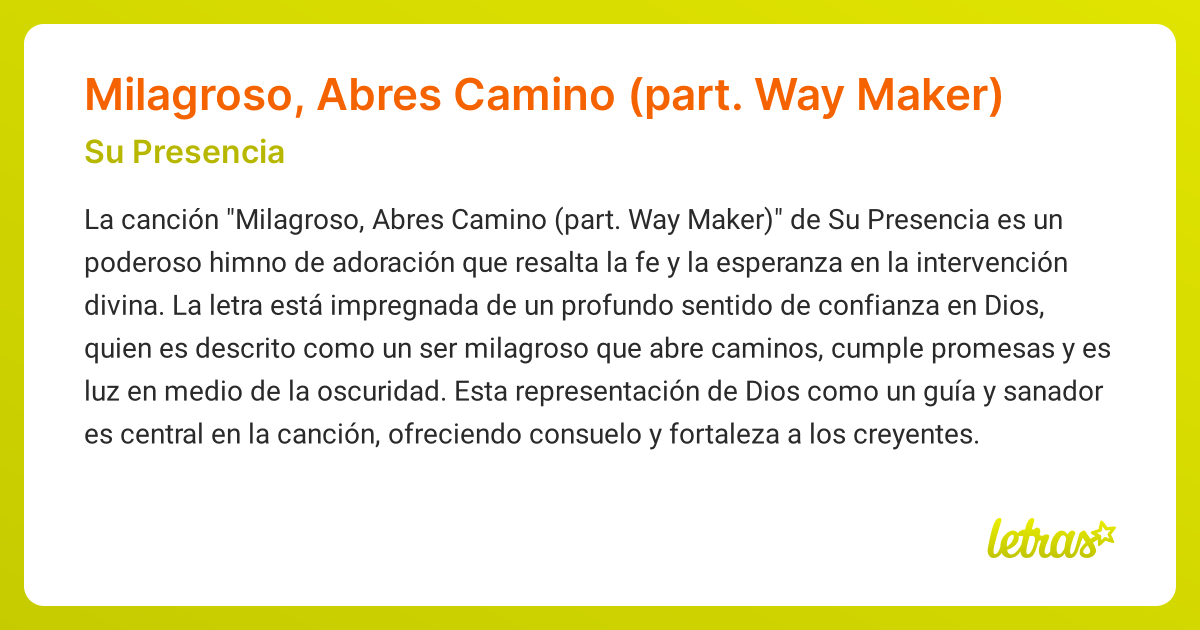 Significado de la canción Milagroso, Abres Camino (part. Way Maker) (Su ...