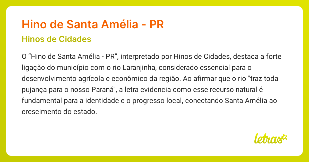 Significado da música HINO DE SANTA AMÉLIA - PR (Hinos de Cidades ...