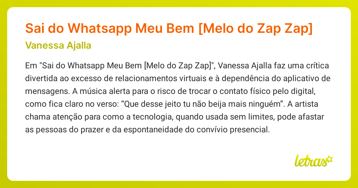 Significado da música Sai do Whatsapp Meu Bem [Melo do Zap Zap ...
