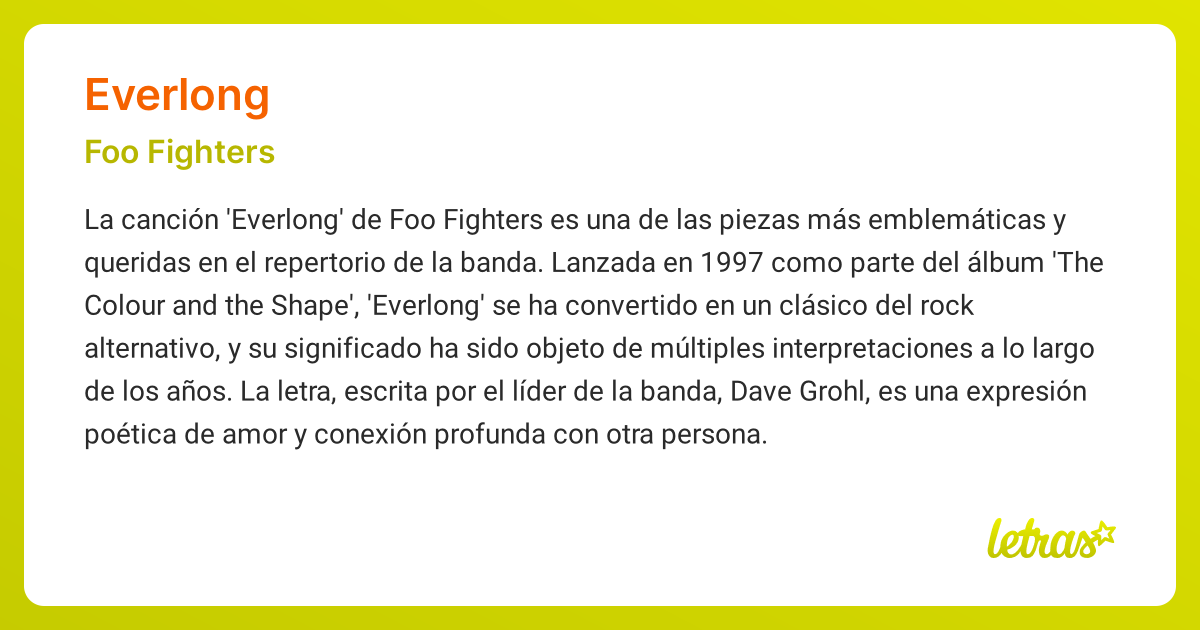 Significado de la canción EVERLONG (Foo Fighters) - LETRAS.COM