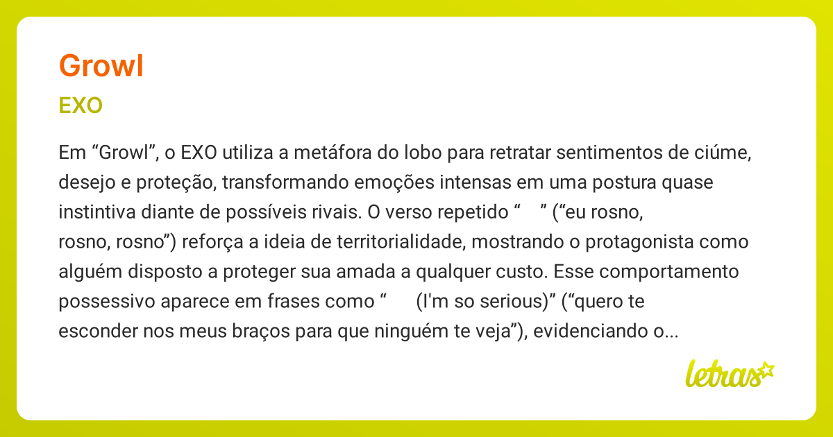 Significado da música GROWL (EXO ) - LETRAS.MUS.BR