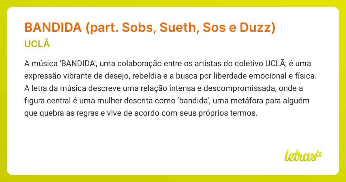 Significado da música BANDIDA (part. Sobs, Sueth, Sos e Duzz) (UCLÃ ...