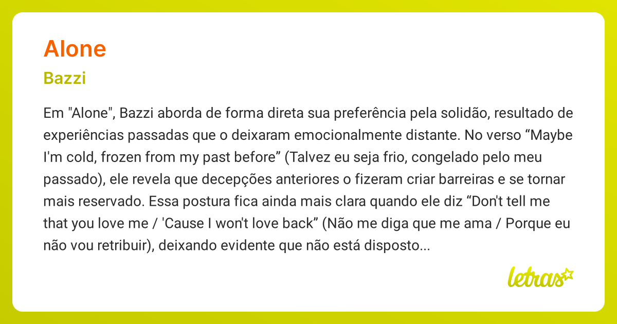 Significado da música ALONE (Bazzi) - LETRAS.MUS.BR