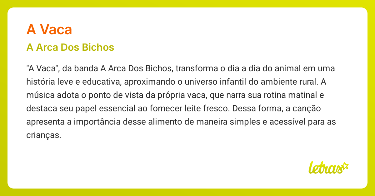 Significado da música A VACA (A Arca Dos Bichos) - LETRAS.MUS.BR