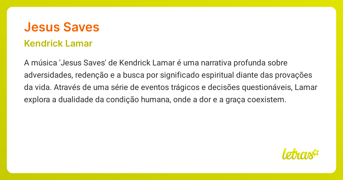 Significado da música JESUS SAVES (Kendrick Lamar) - LETRAS.MUS.BR