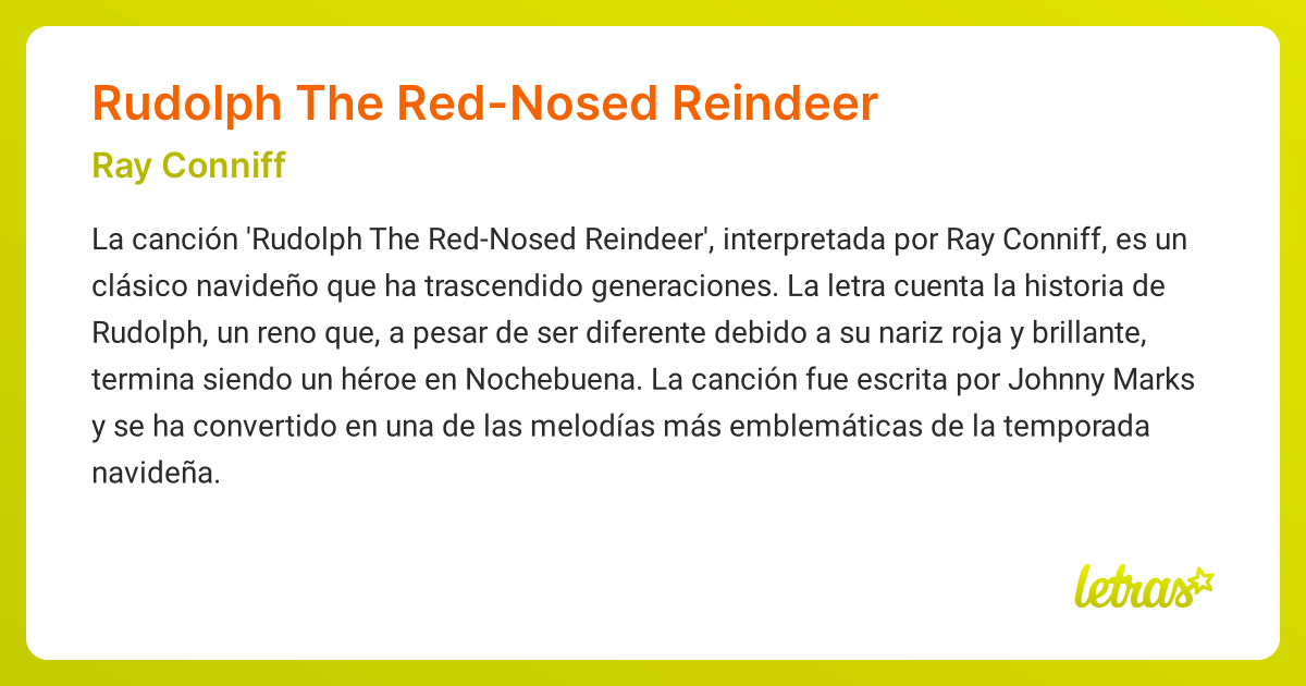Significado de la canción RUDOLPH THE RED-NOSED REINDEER (Ray Conniff ...