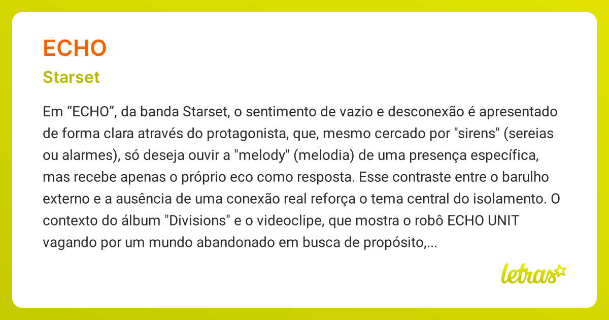 Significado da música ECHO (Starset) - LETRAS.MUS.BR