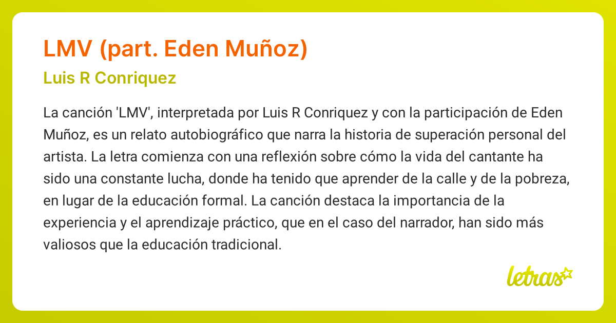 Significado de la canción LMV (PART. EDEN MUÑOZ) (Luis R Conriquez ...