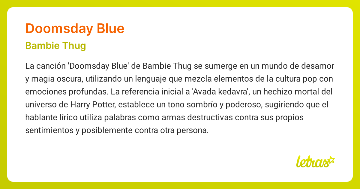 Significado de la canción DOOMSDAY BLUE (Bambie Thug) - LETRAS.COM