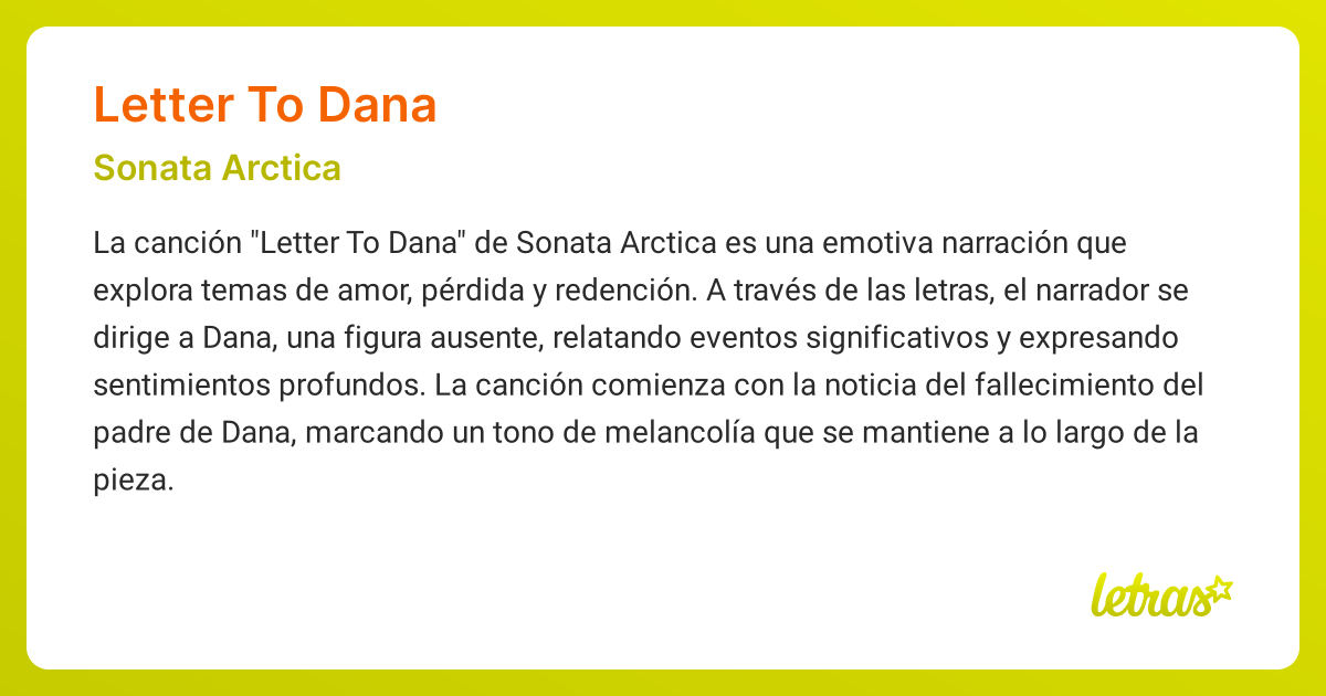 Significado de la canción LETTER TO DANA (Sonata Arctica) - LETRAS.COM