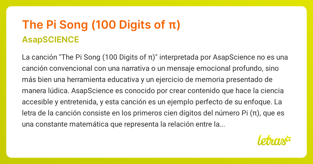 Significado de la canción THE PI SONG (100 DIGITS OF Π) (AsapSCIENCE ...