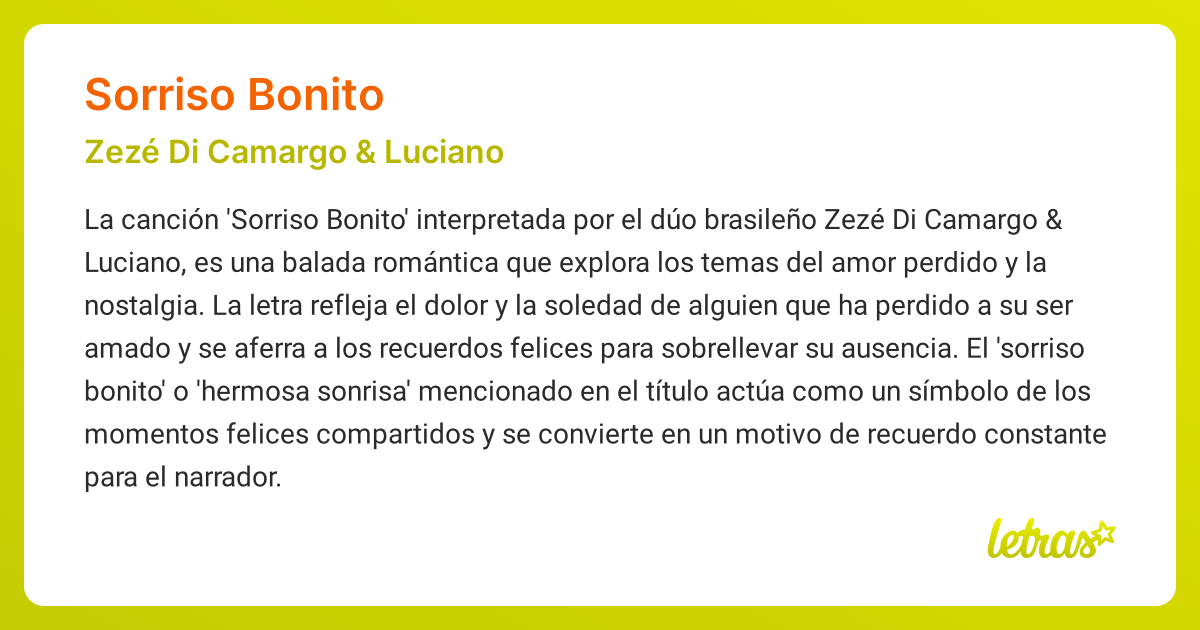 Significado de la canción SORRISO BONITO (Zezé Di Camargo & Luciano ...