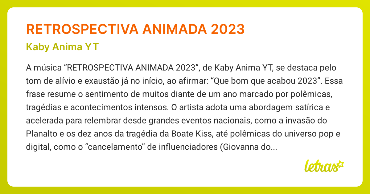 Significado da música RETROSPECTIVA ANIMADA 2023 (Kaby Anima YT ...