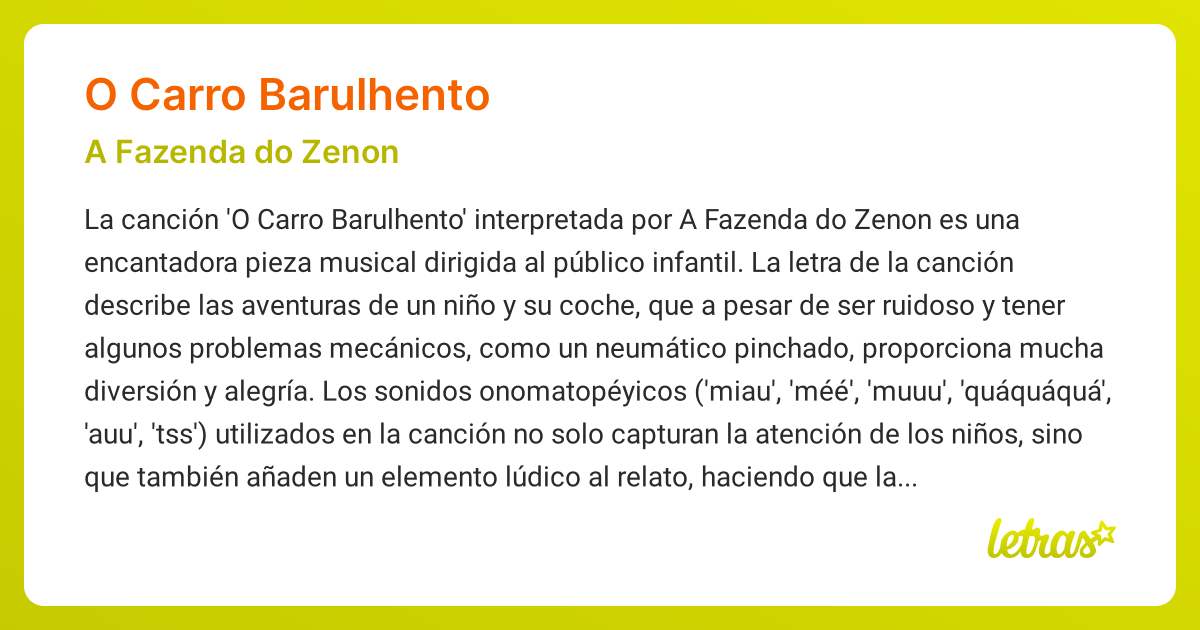 Significado de la canción O CARRO BARULHENTO (A Fazenda do Zenon ...