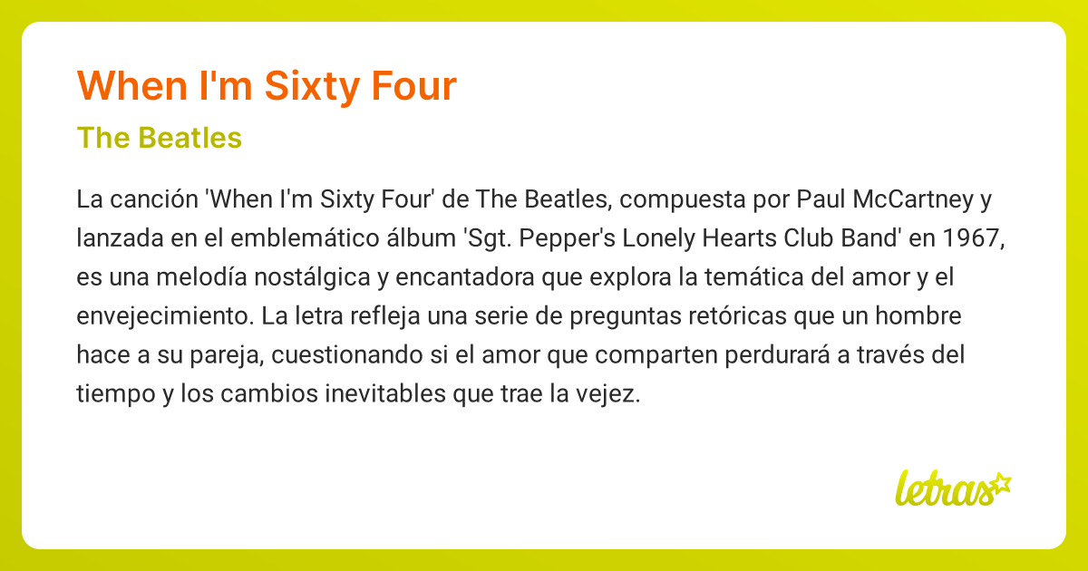 Significado de la canción WHEN I'M SIXTY FOUR (The Beatles) - LETRAS.COM