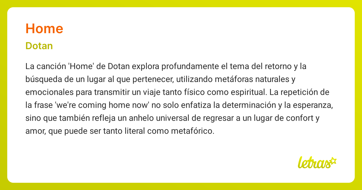 Significado de la canción HOME (Dotan) - LETRAS.COM