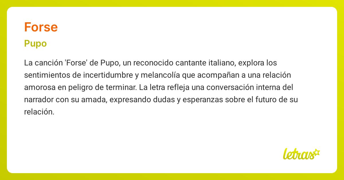 Significado de la canción FORSE (Pupo) - LETRAS.COM