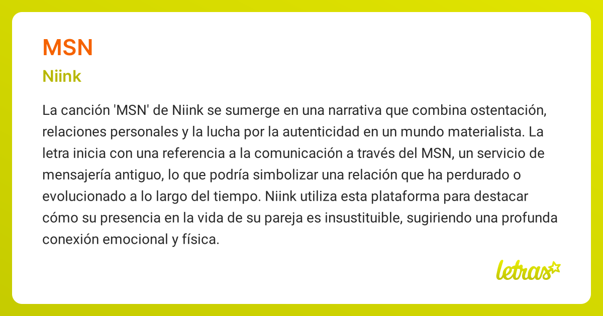 Significado de la canción MSN (Niink) - LETRAS.COM