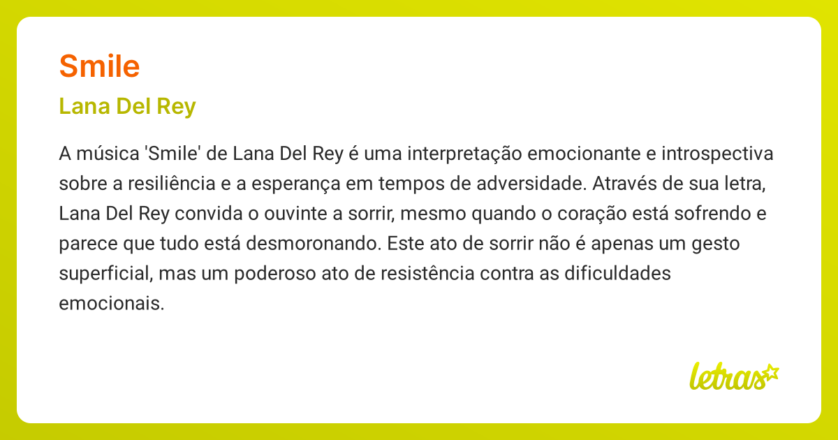Significado da música SMILE (Lana Del Rey) - LETRAS.MUS.BR