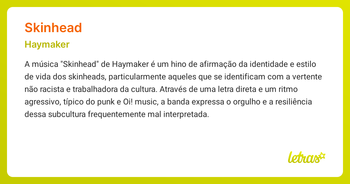 Significado da música SKINHEAD (Haymaker) - LETRAS.MUS.BR