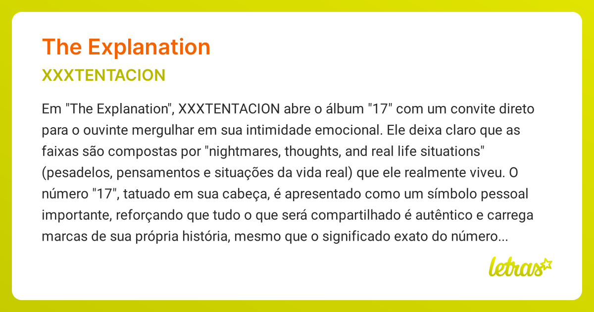 Significado da música THE EXPLANATION (XXXTENTACION) - LETRAS.MUS.BR