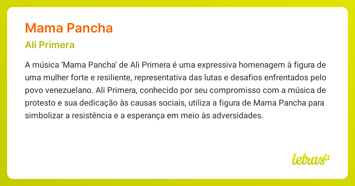 Significado da música MAMA PANCHA (Ali Primera) - LETRAS.MUS.BR