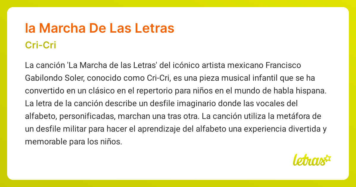 Significado de la canción LA MARCHA DE LAS LETRAS (Cri-Cri) - LETRAS.COM