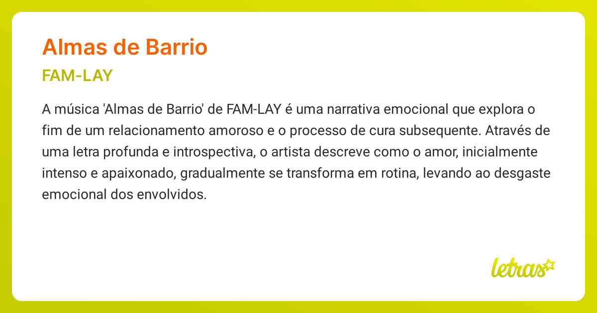 Significado da música ALMAS DE BARRIO (FAM-LAY) - LETRAS.MUS.BR