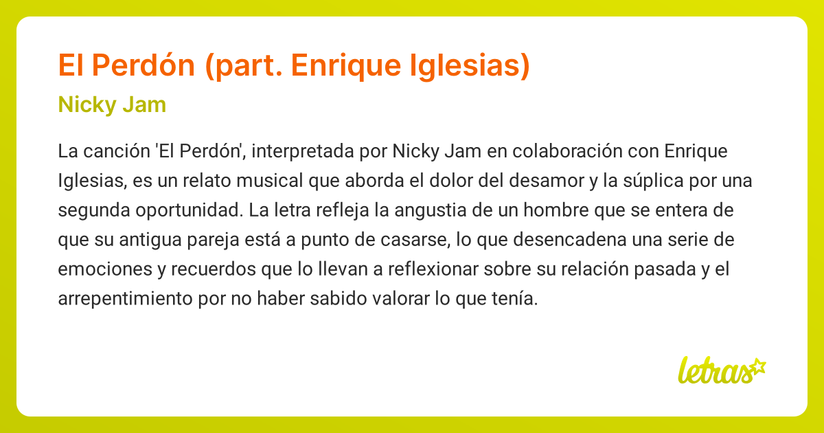 Significado de la canción El Perdón (part. Enrique Iglesias) (Nicky Jam ...