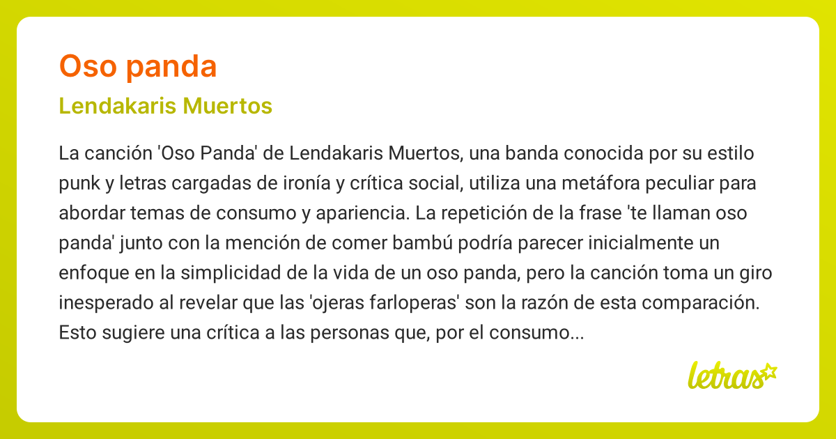 Significado de la canción OSO PANDA (Lendakaris Muertos) - LETRAS.COM