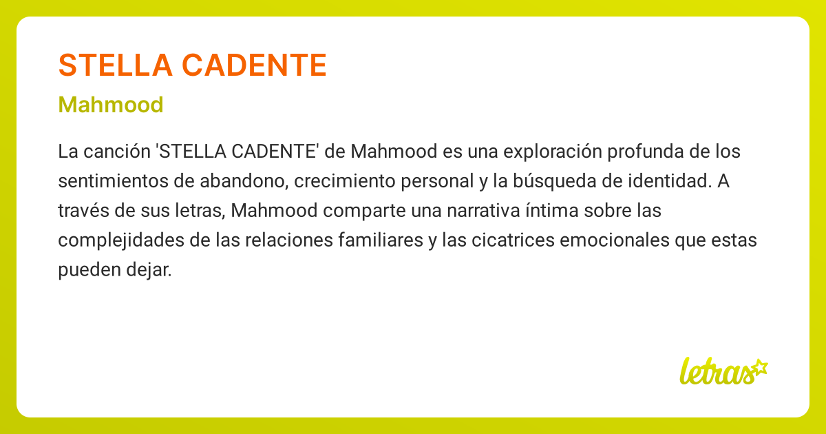 Significado de la canción STELLA CADENTE (Mahmood) - LETRAS.COM