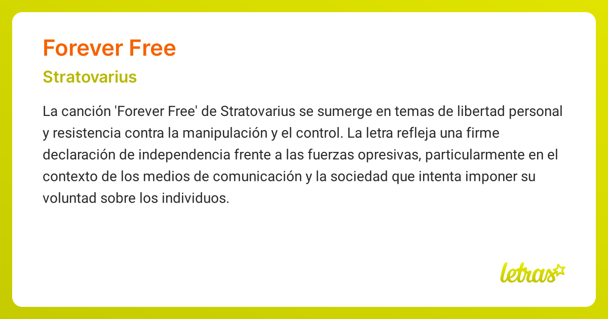 Significado de la canción FOREVER FREE (Stratovarius) - LETRAS.COM