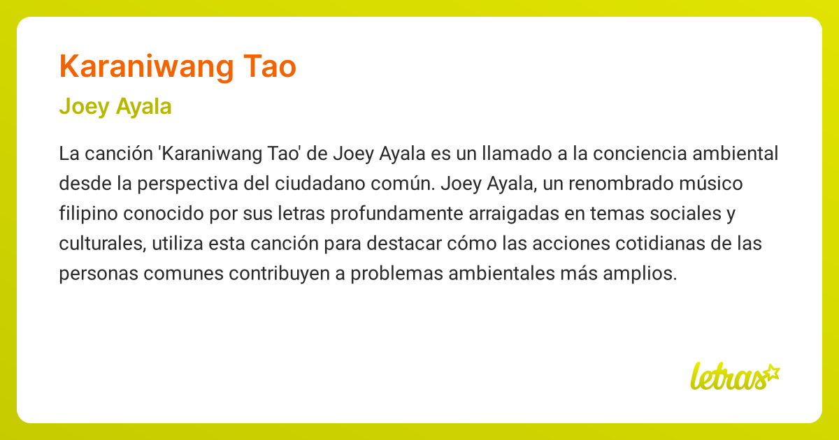 Significado de la canción KARANIWANG TAO (Joey Ayala) - LETRAS.COM