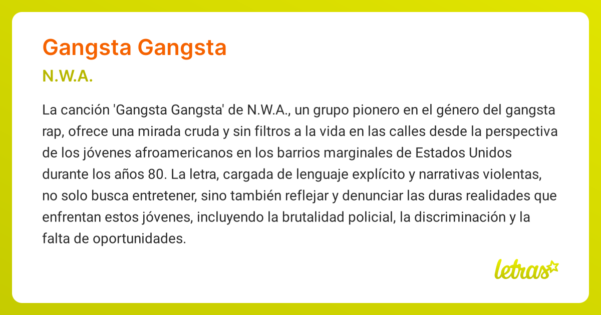 Significado de la canción GANGSTA GANGSTA (N.W.A.) - LETRAS.COM