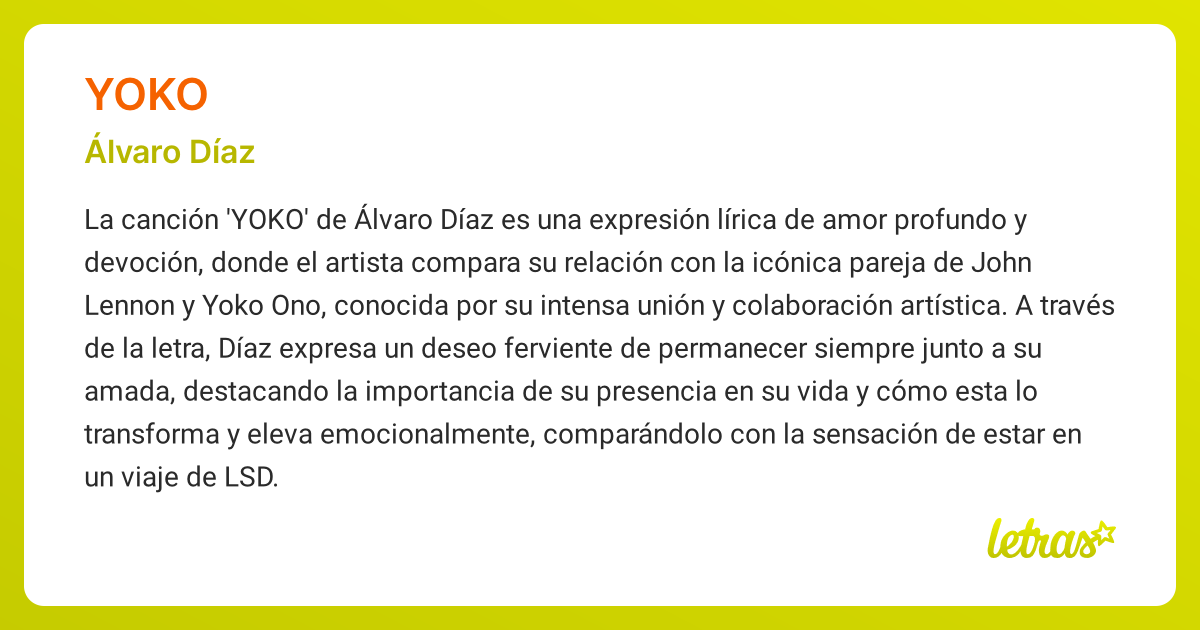 Significado de la canción YOKO (Álvaro Díaz) - LETRAS.COM