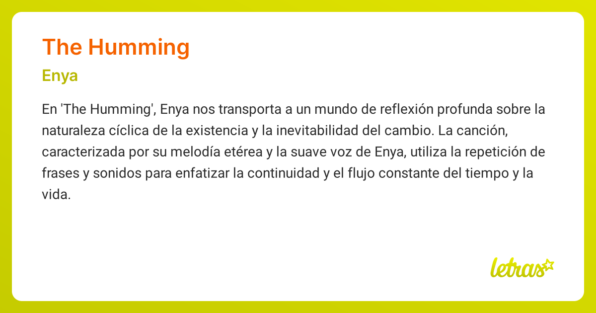 Significado de la canción THE HUMMING (Enya) - LETRAS.COM