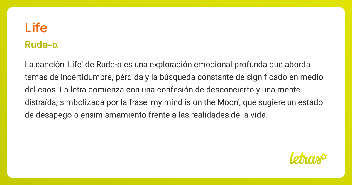 Significado de la canción LIFE (Rude-α) - LETRAS.COM